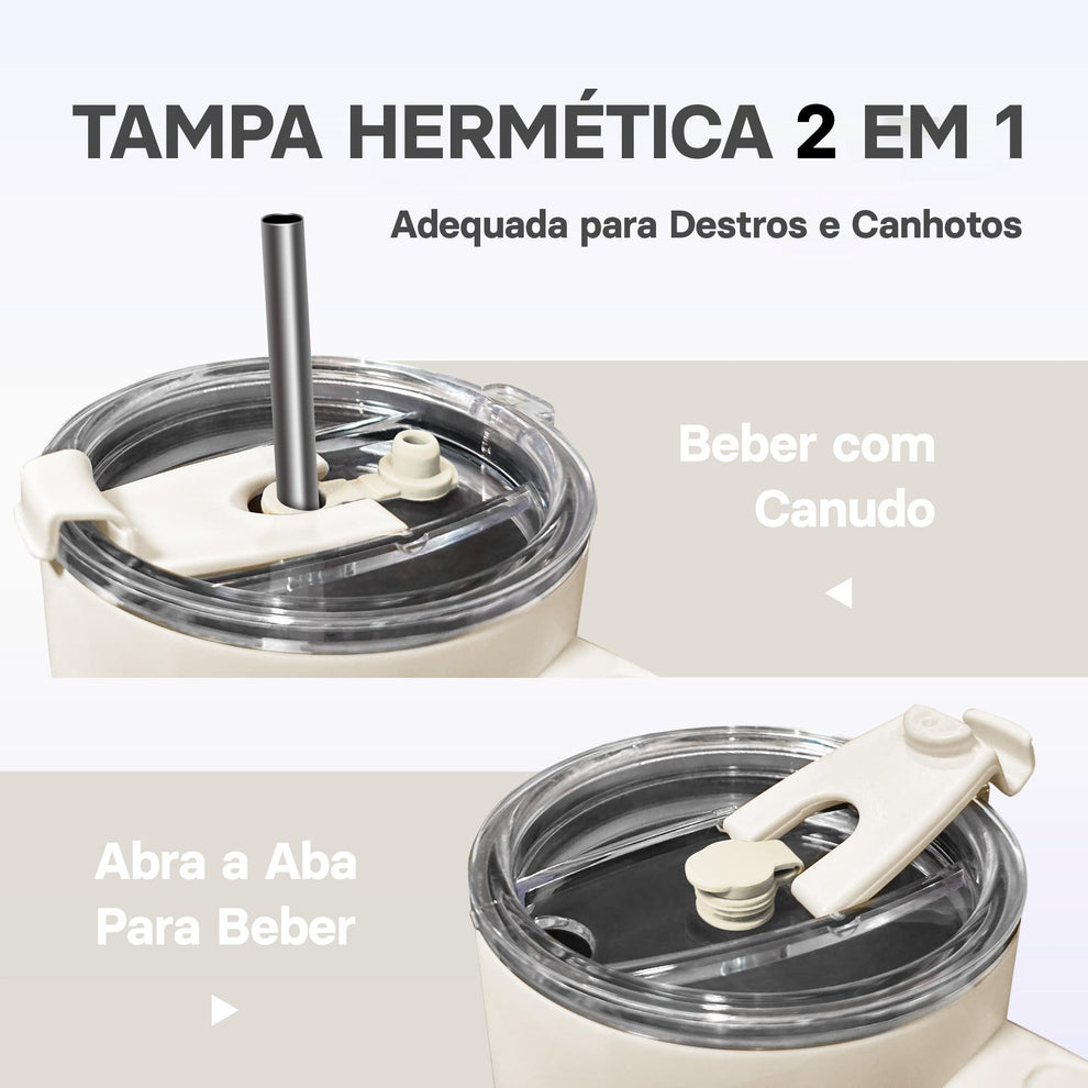 Copo Térmico Inox Portátil 1200ml com Tampa e Canudo | Romantic Crown